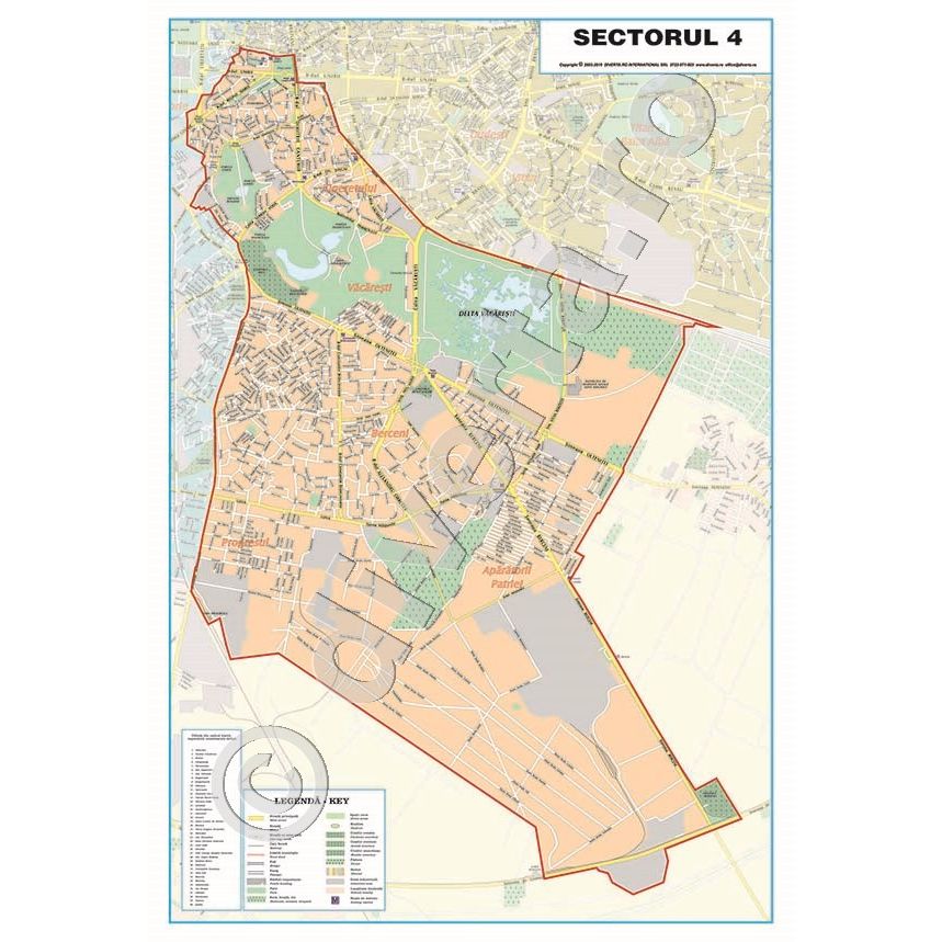 SECTORUL 4 - BUCURESTI, harta (plan) de perete rutiera, administrativa ...